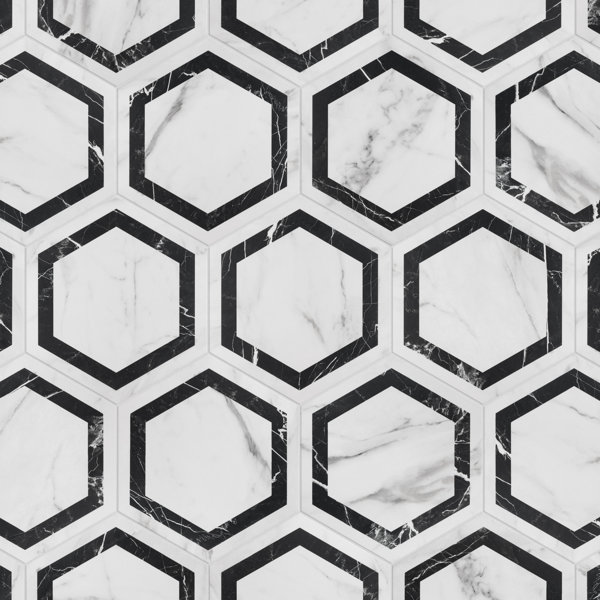 Merola Tile Marbilia Hex Venato w/Biotech 11" x 13" Porcelain Marble ...