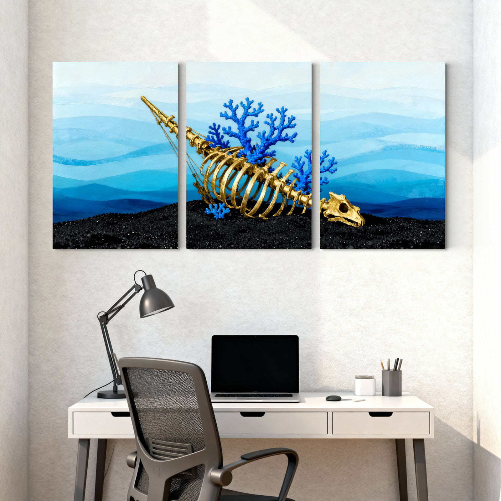 Beachcrest Home™ Golden Fish Skeleton Blue Coral Underwater Scene Set ...