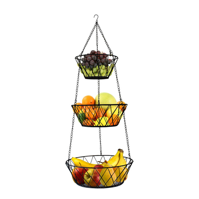 Latitude Run® Heavy Duty - 3 Tier Hanging Kitchen Black Fruit Basket ...