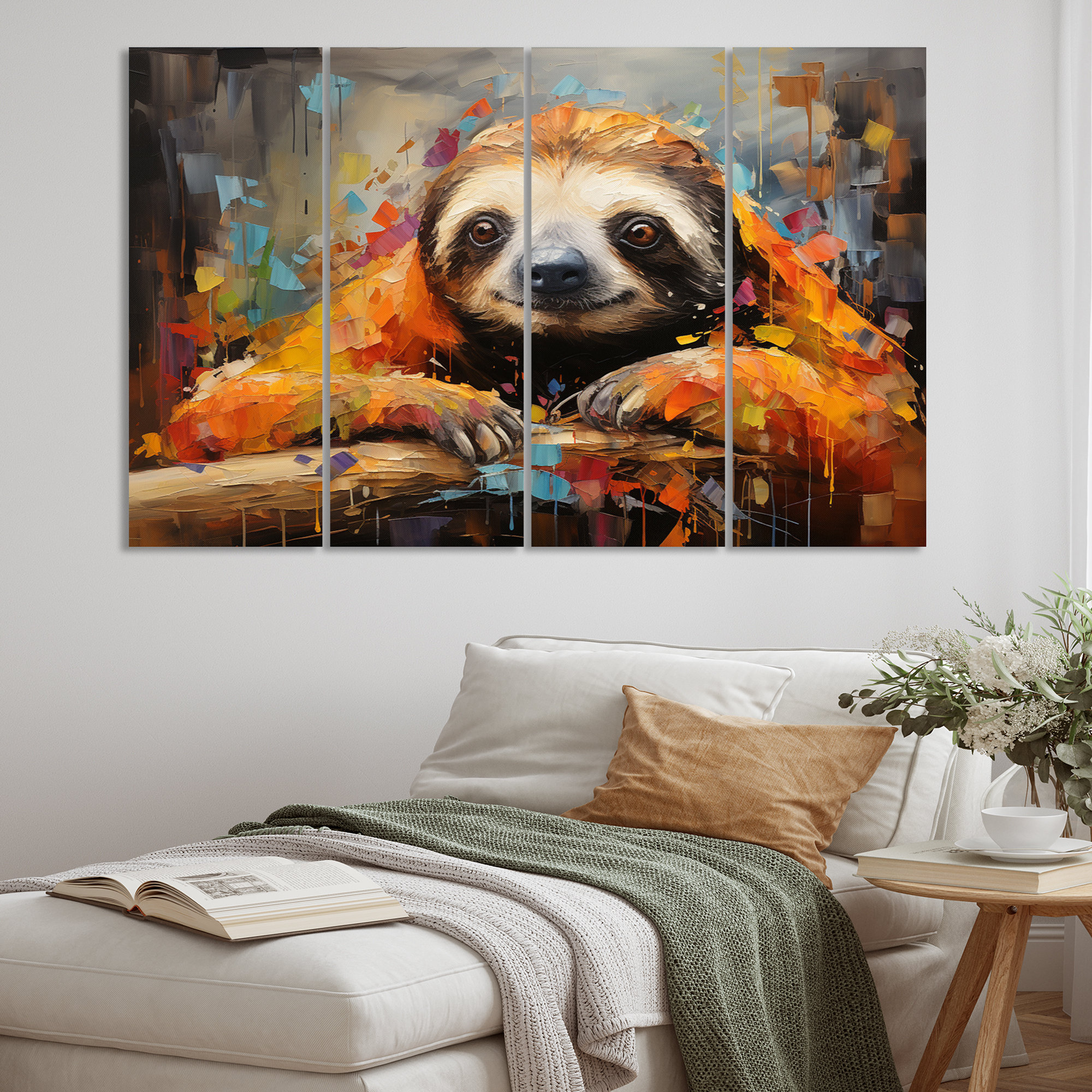 Millwood Pines Slumbering Sloth Collage On Canvas 4 Pieces Print | Wayfair
