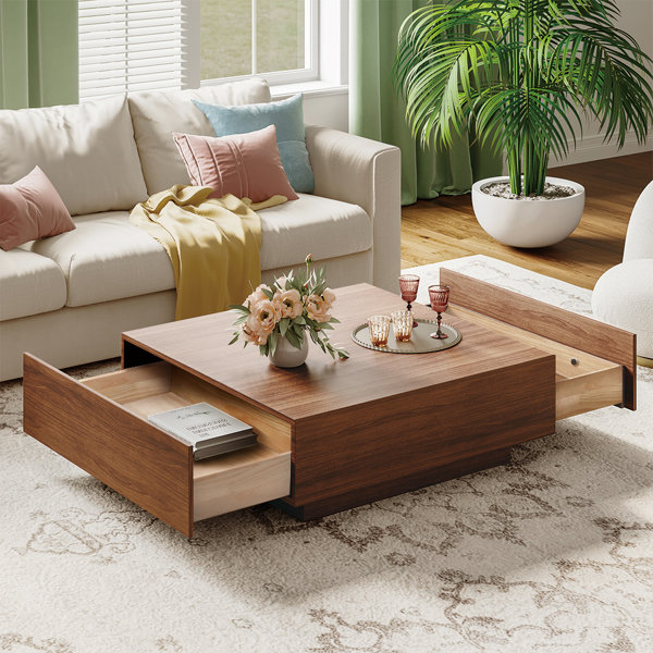 Ebern Designs Cristyle Wood Living Room Table, Square Coffee Table ...