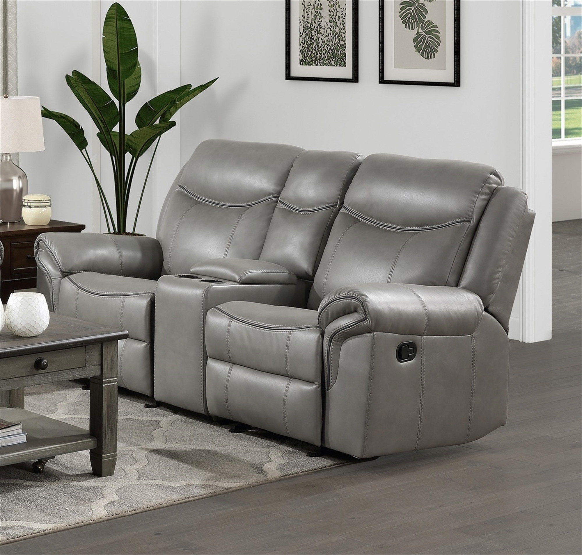 Hokku Designs 1Pc Double Glider Recliner Loveseat W/ Storage Console ...