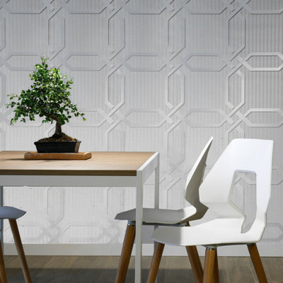 Everly Quinn Hexagon Trellis Silver Metallic Faux Wicker Bamboo ...