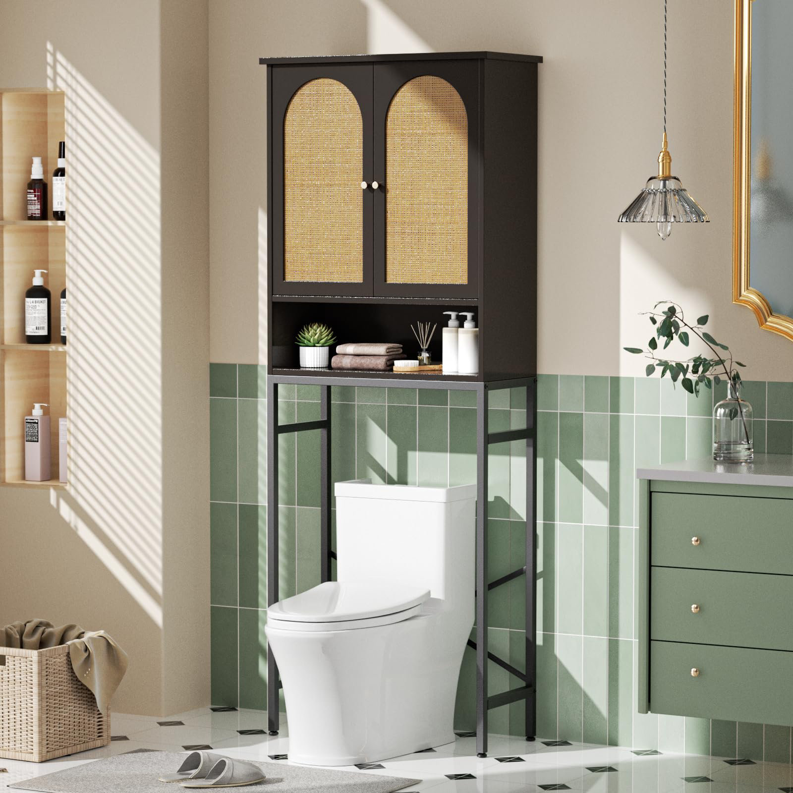 Bay Isle Home™ Rattan Toilet Storage Cabinet With Metal Stand | Wayfair