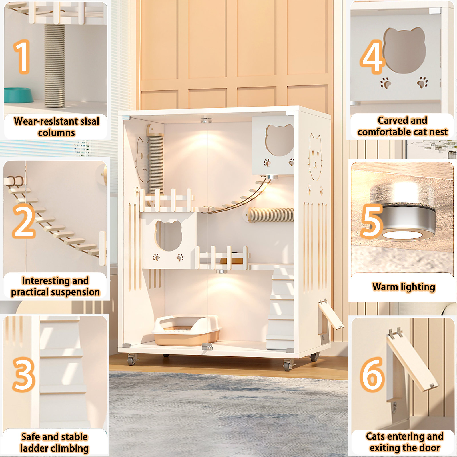 Tucker Murphy Pet™ Indoor Cat House, Wooden Cat Villa, Cat Enclosure ...