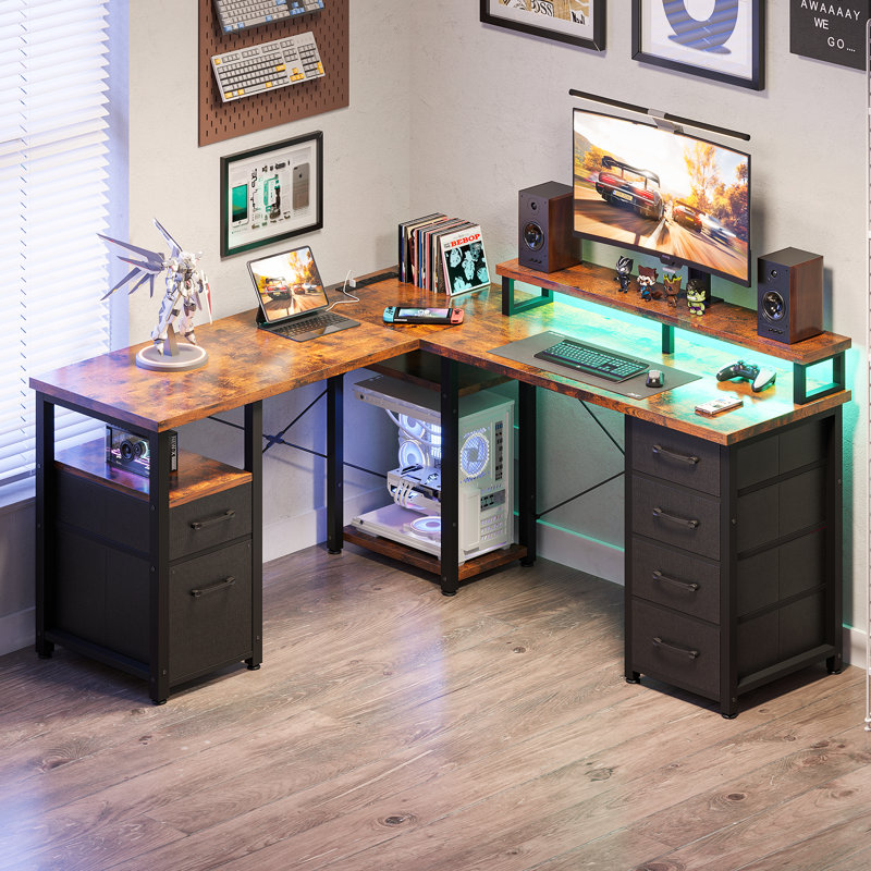 Latitude Run® Elverton L-Shaped Gaming Desk with Built in Outlets ...