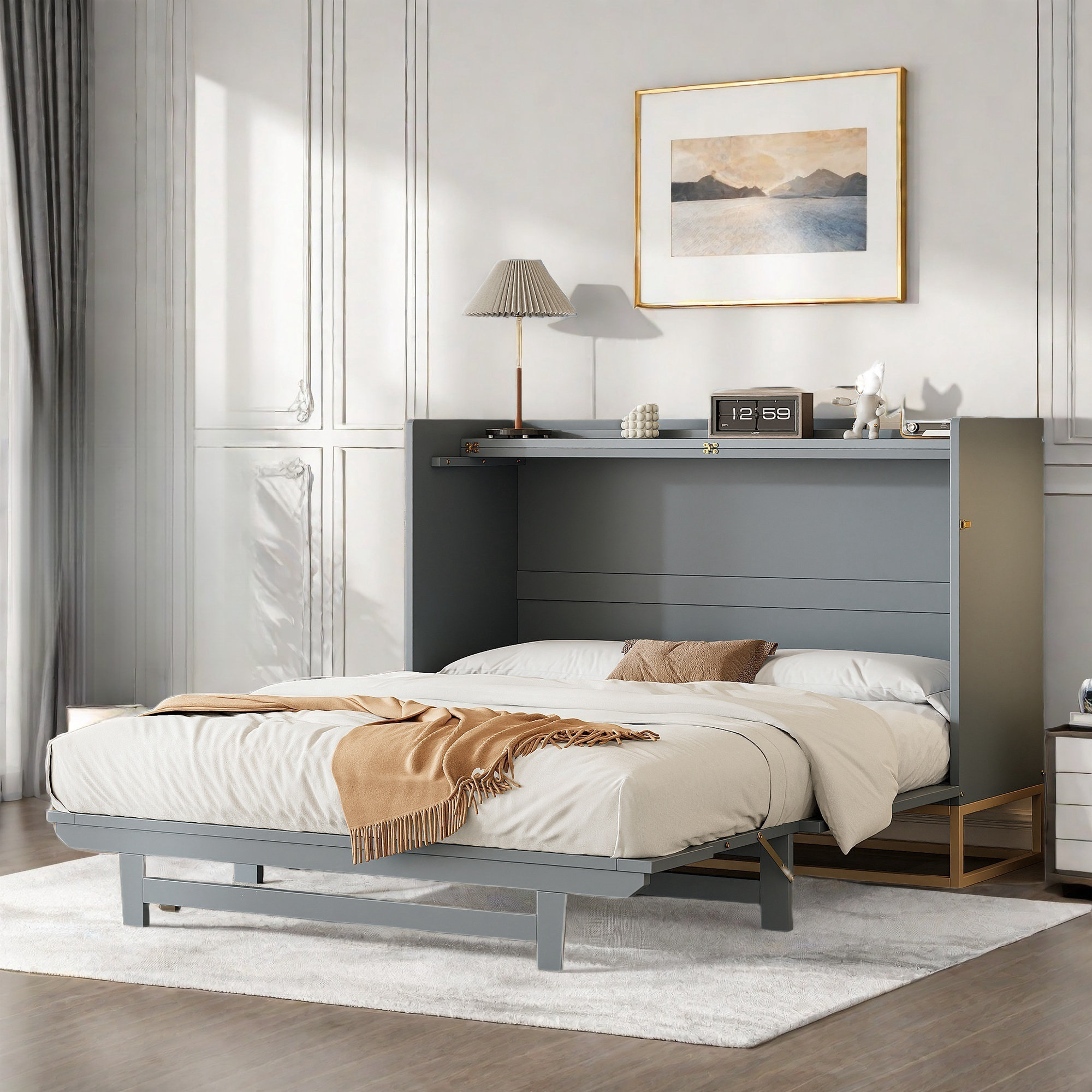 Hokku Designs Korede Modern Bed With Iron Legs, Upright Cabinet Mode ...