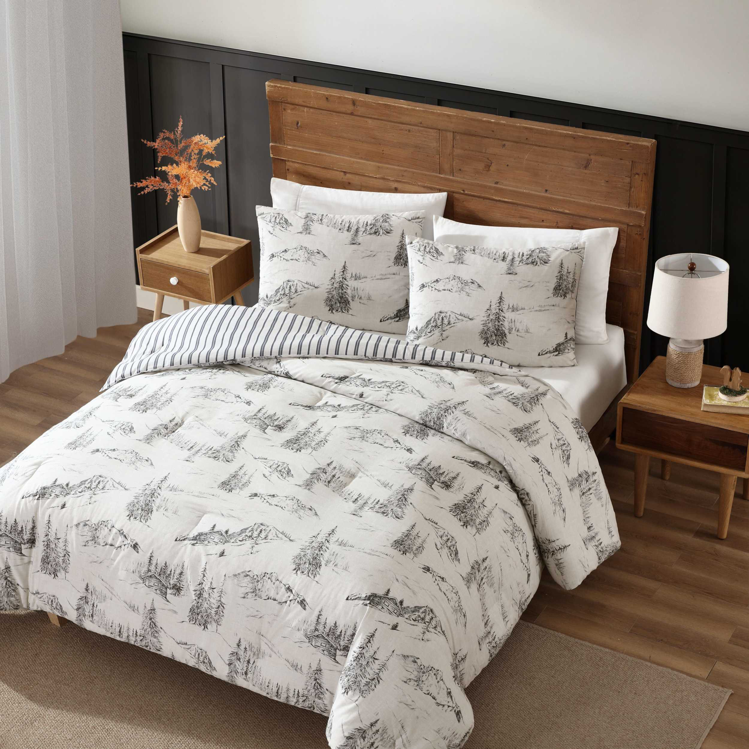 Eddie Bauer Rocky Mountain Cabin Cotton Reversible Grey Comforter Set ...