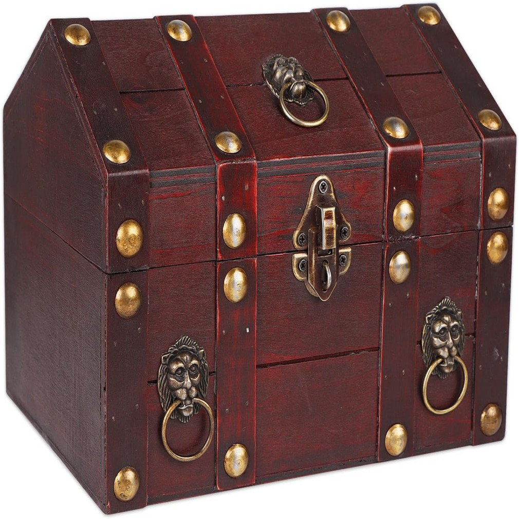 Union Rustic Large Treasure Chest 9.4“X6.9”X7“ Wooden Pirate Treasure ...