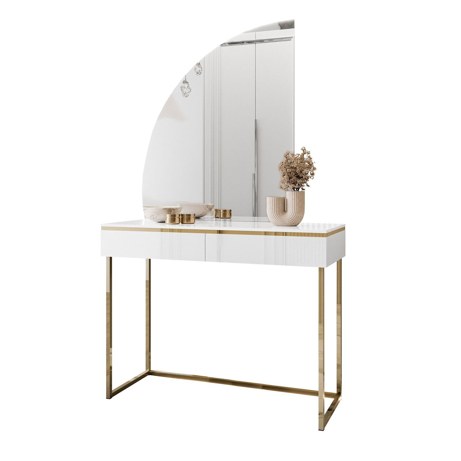 Fairmont Park AURORA-Q GOLD Vanity Table – White Gloss with Gold Frame ...