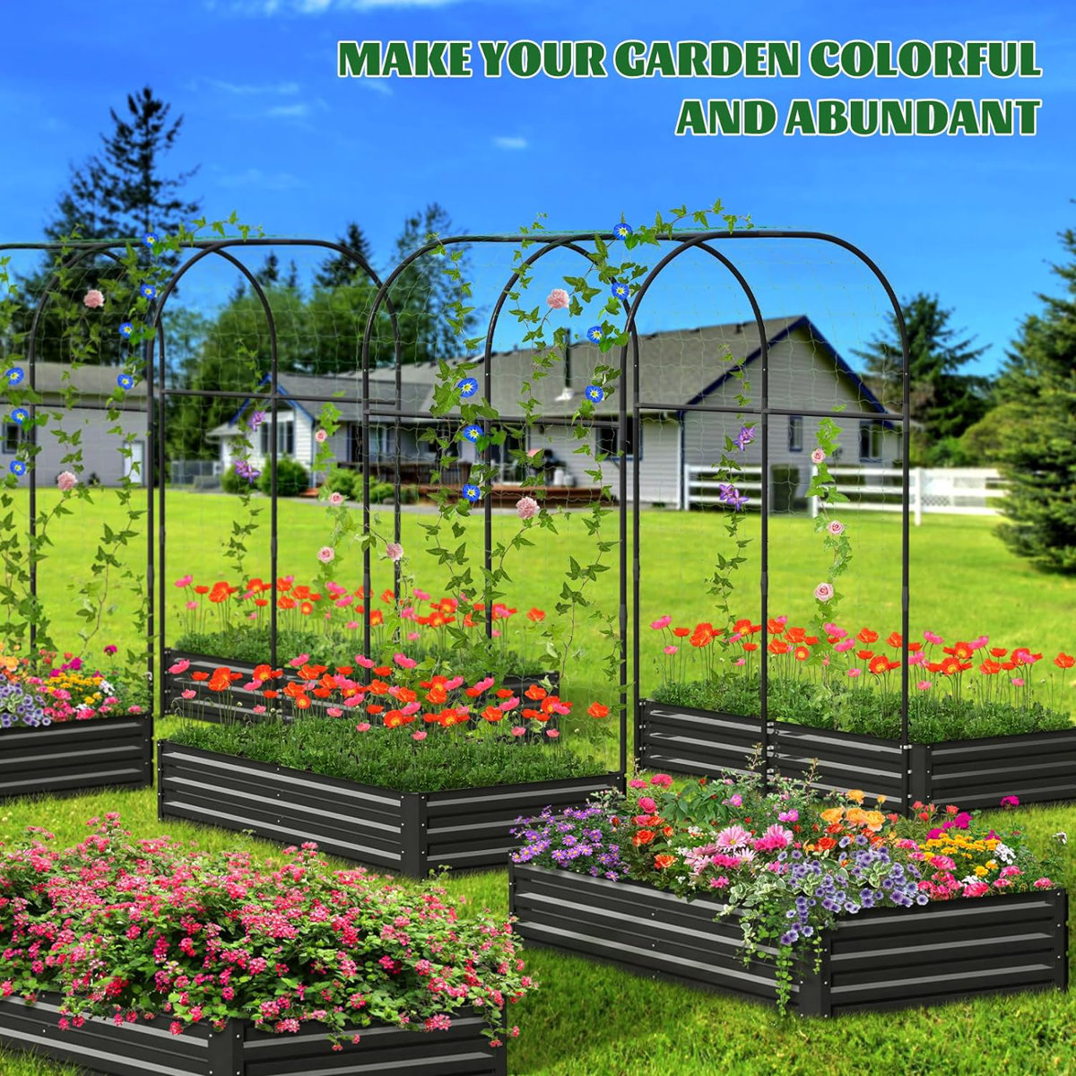 ShangQuan WuLiu Tall Garden Arch Trellis With Galvanized Raised Garden ...