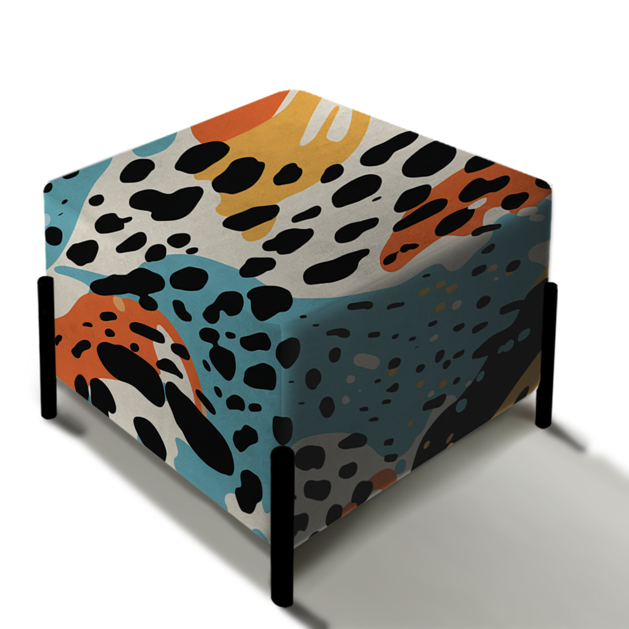 Design Art Wild Cheetah Print Multicolor - Abstract Square Ottoman ...