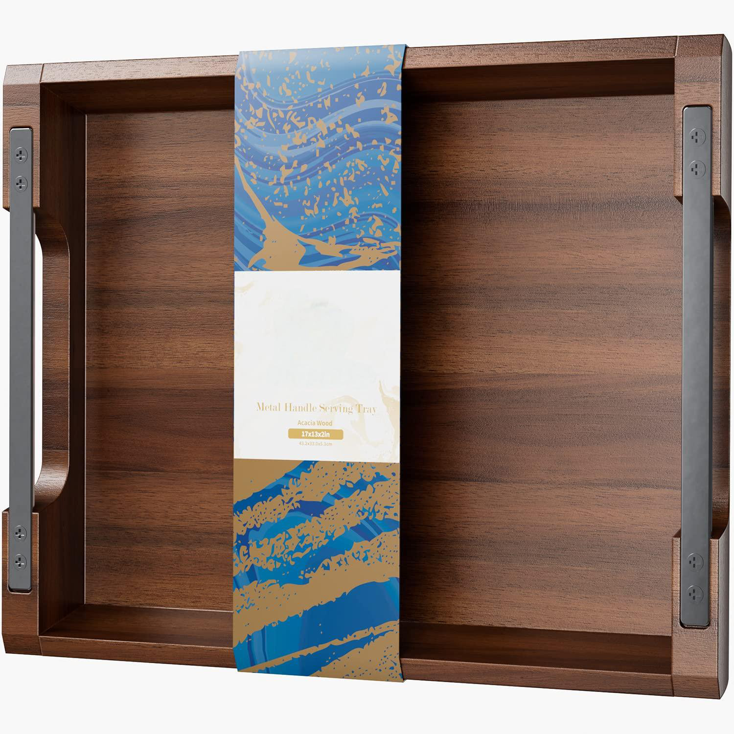 Millwood Pines Acacia Wood Serving Tray With Metal Handles, 17X13in ...