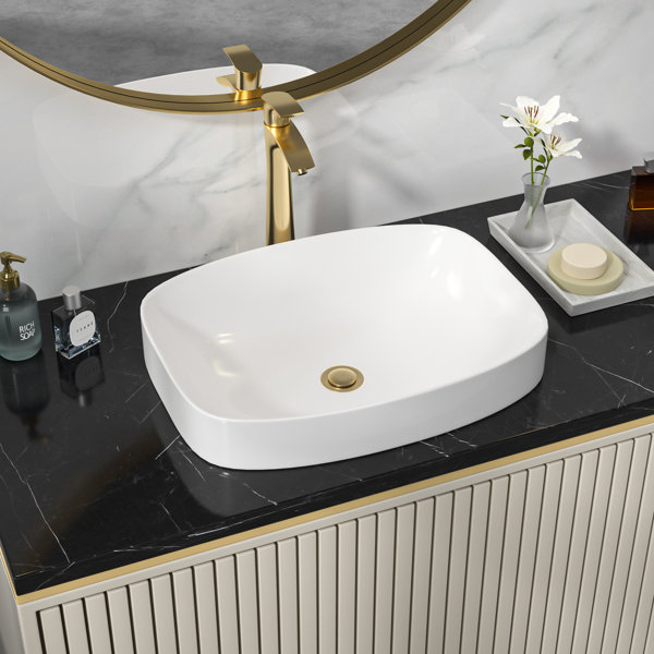 Sarlai 20"L X 15"W Semi-Recessed Bathroom Sink Rectangular Above ...