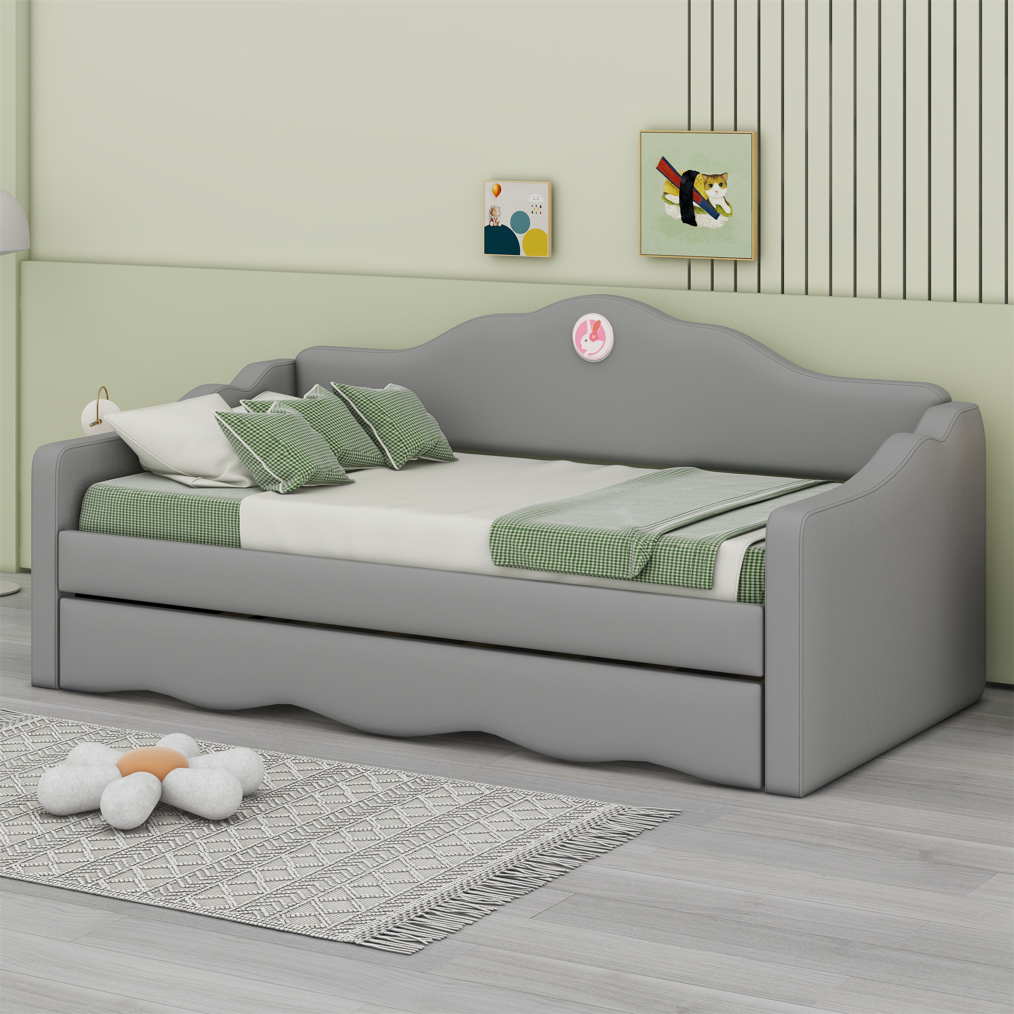 Red Barrel Studio® Upholstered Daybed With Wave-Shaped Trundle Bed ...