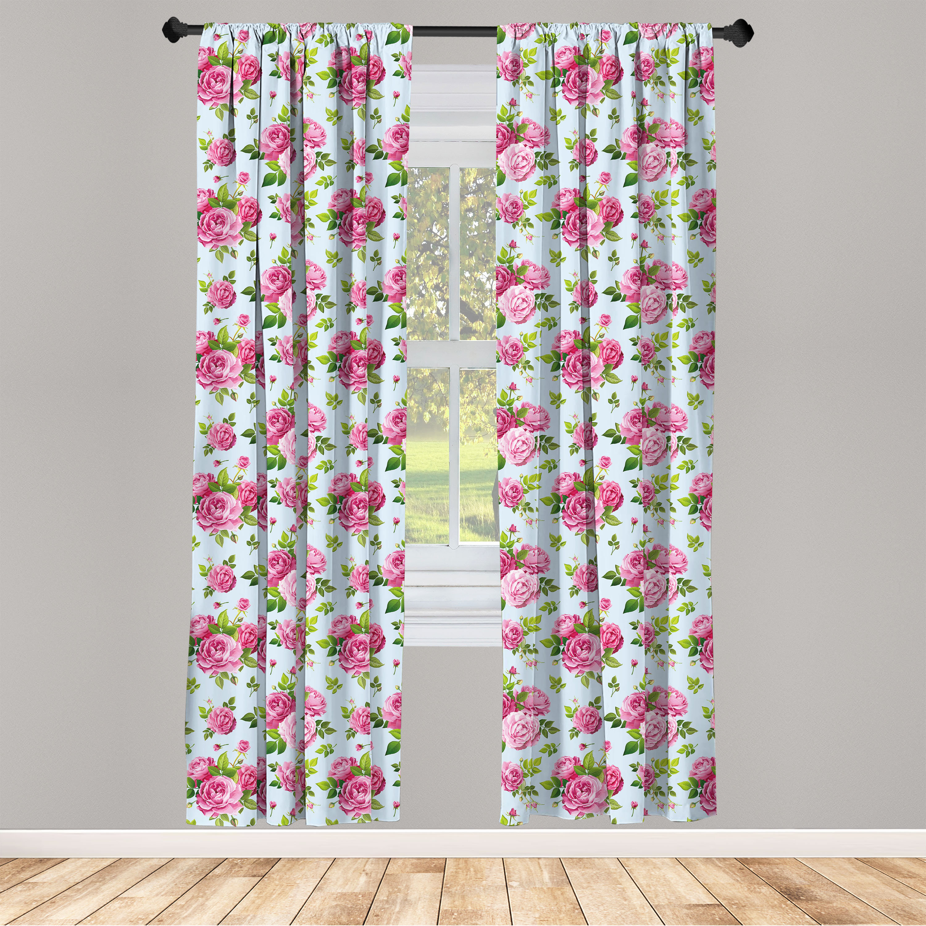 East Urban Home Summer Pink 4-Panel Curtains, Rose Flowers Bouquets ...