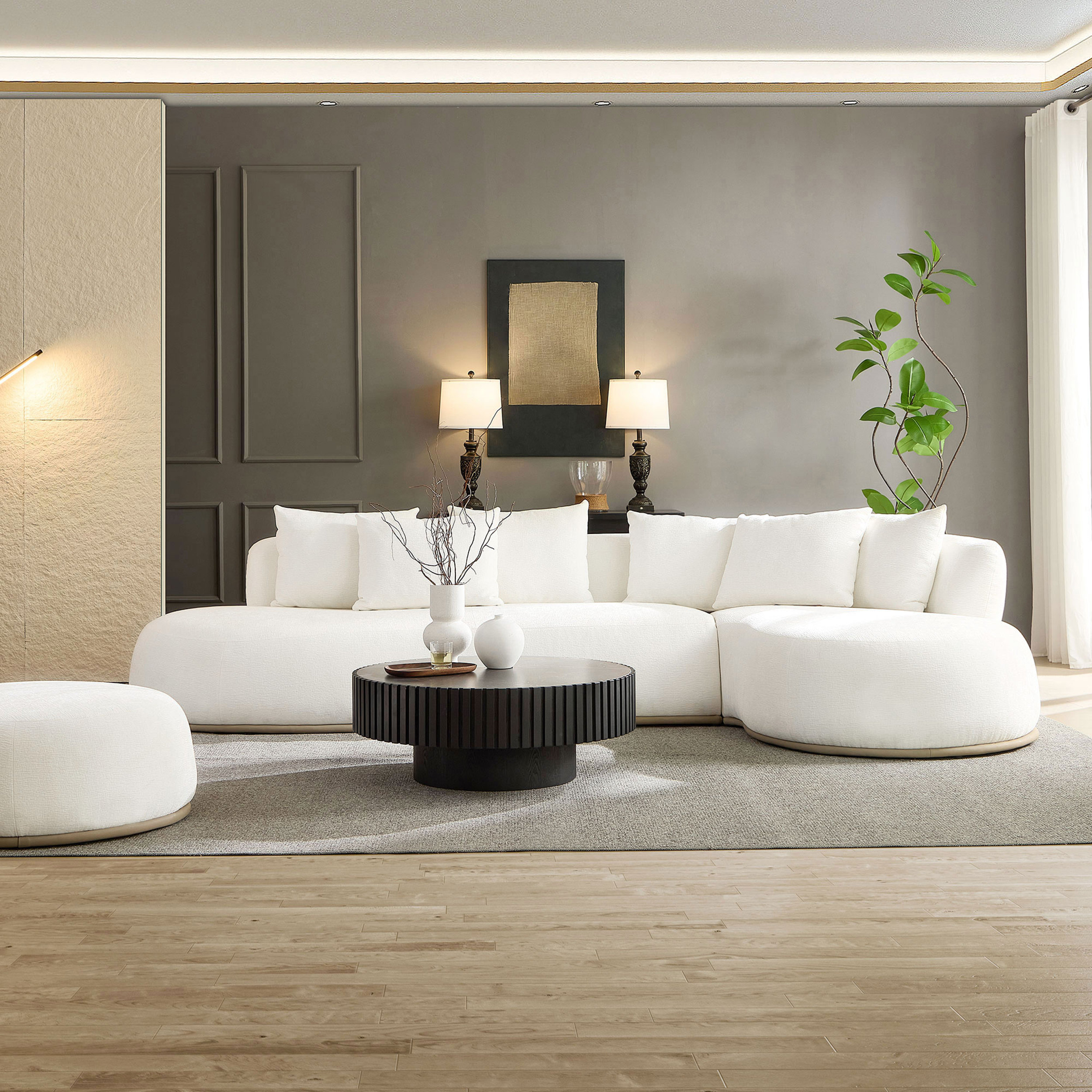 Hokku Designs 134.63'' Grand L-Shape Sectional Sofa Set with Ottoman ...