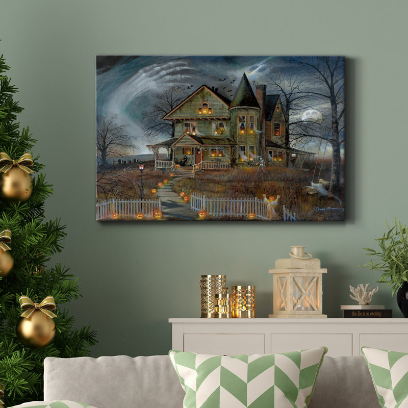 The Holiday Aisle® Haunted House On Canvas Print | Wayfair