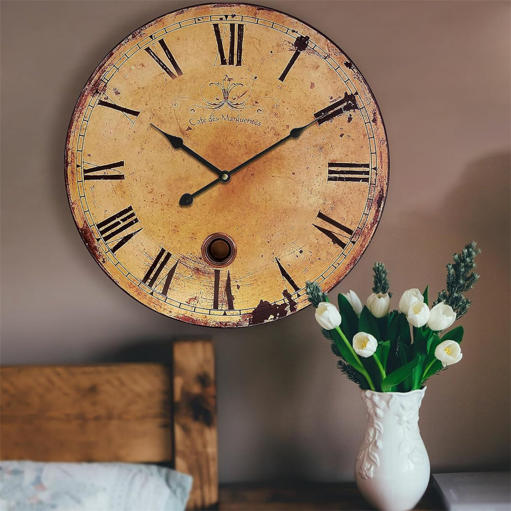 Gracie Oaks Rustic Large Wall Clock Silent Battery Operated For Farmhouse Livingroom,24 Inch ...