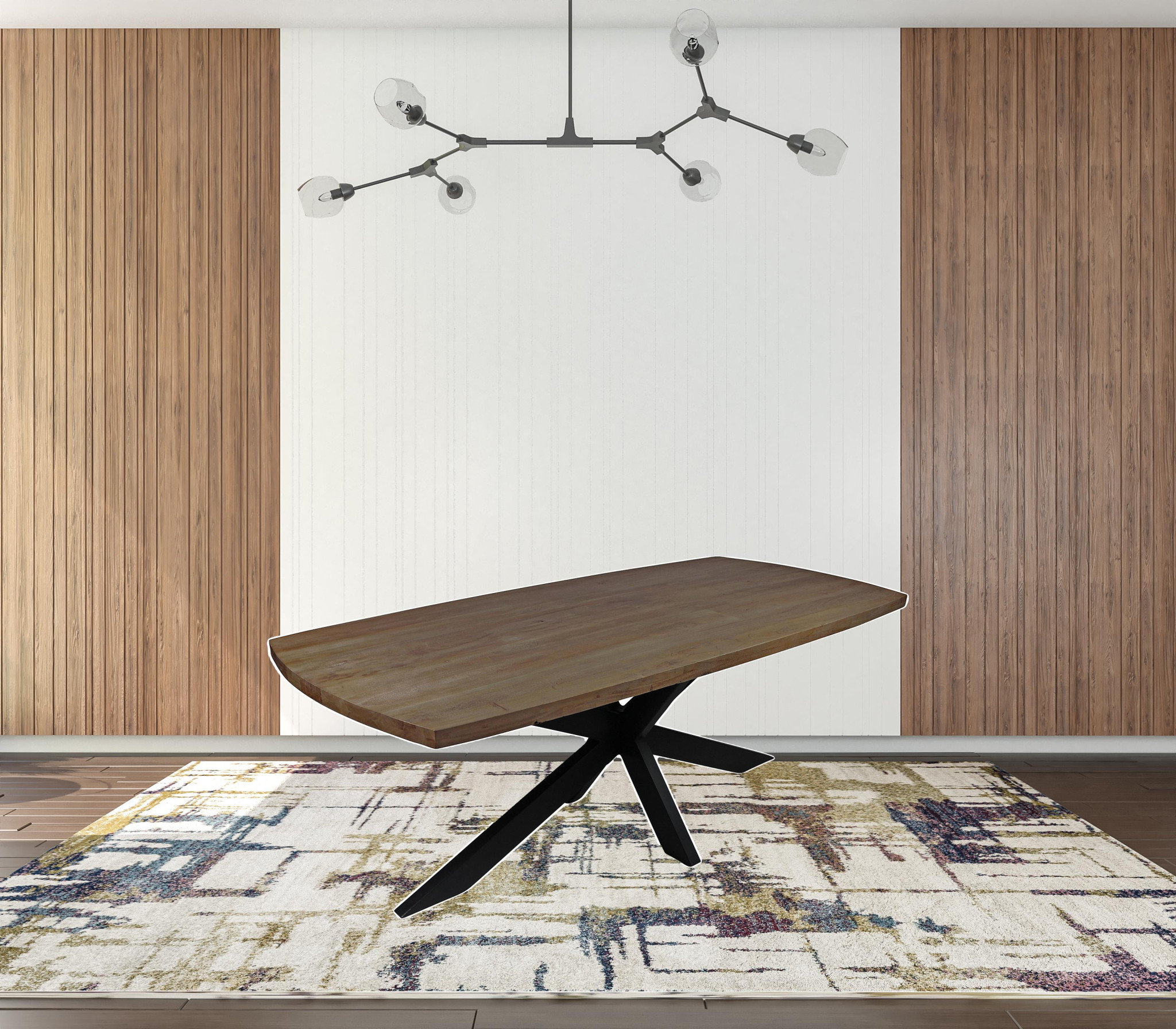 Hokku Designs 82" Grey Beige And Black Solid Wood And Iron Dining Table ...