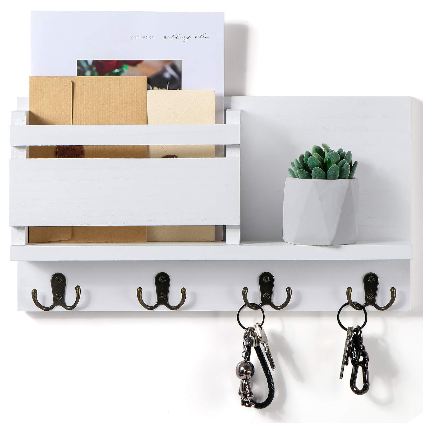 TOP OUT MIAMI, LLC Wooden Wall Decoration Key And Mail Rack With 4 Key ...
