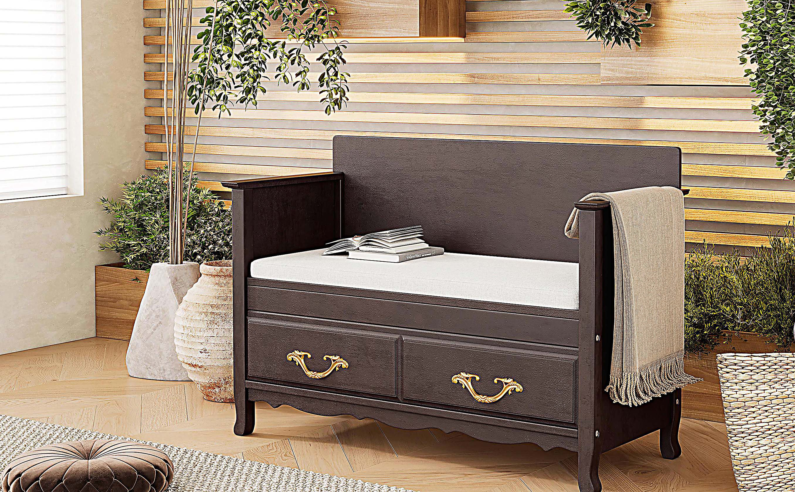 Latitude Run® Storage Bench with Back and Removable Cushion - Wayfair ...
