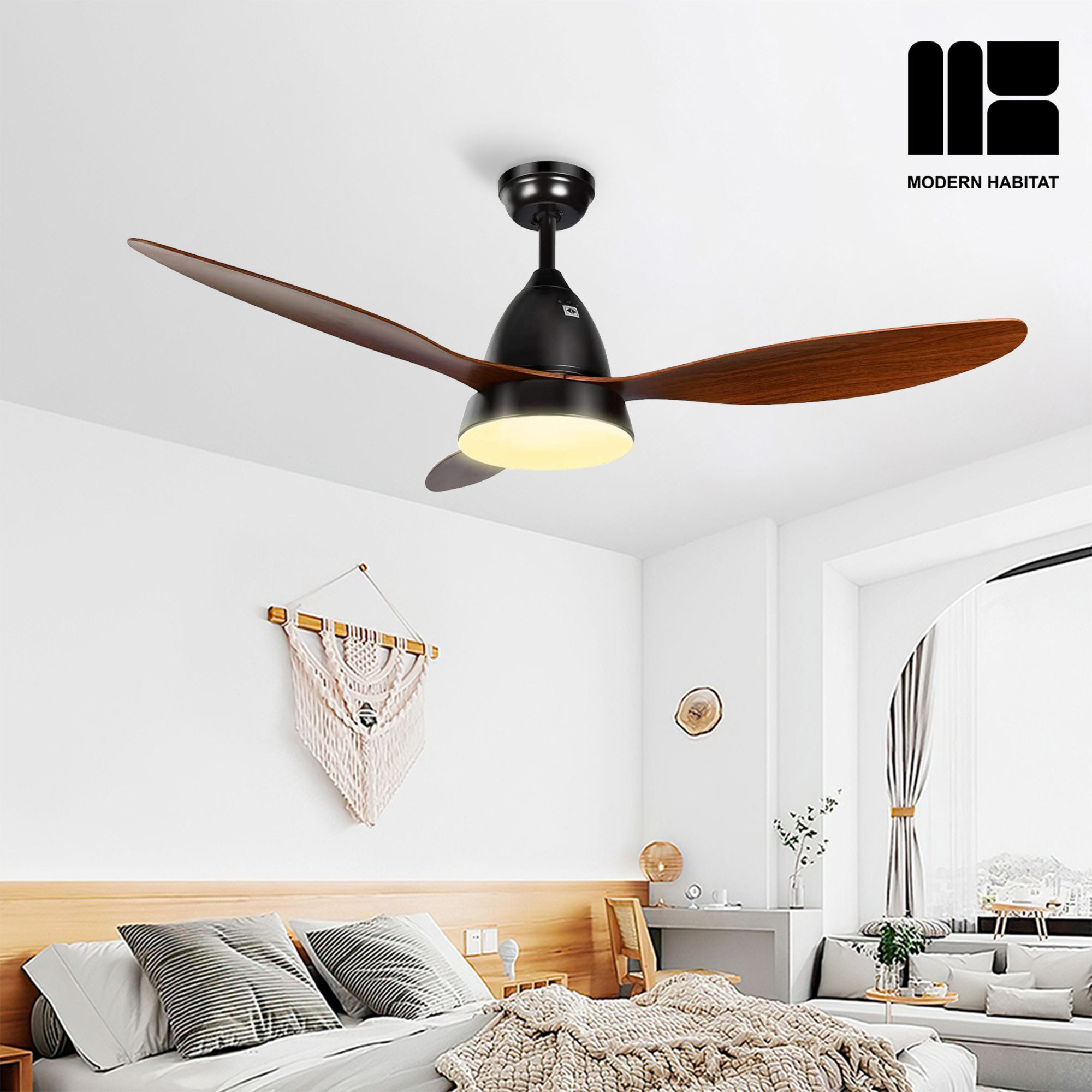 Ivy Bronx 52 In. Indoor Black Modern Ceiling Fan With Light Kit And ...