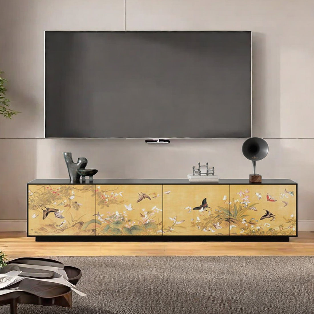 Aurora Craft Walnut TV Stand With Enclosed Bottom 86.61'' Media Console ...