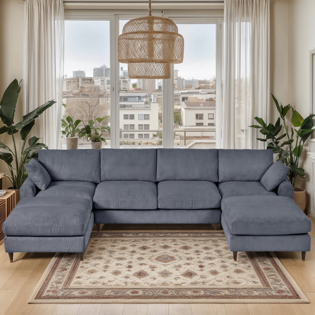 George Oliver Cloudnest 6-piece Corduroy Modular Sectional Sofa With Pillows & Ottoman ...