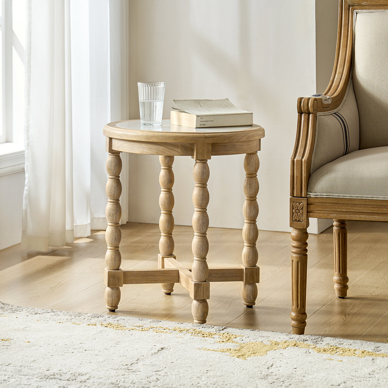 Bungalow Rose Benay 20"W Traditional Solid Wood End Table With Marble ...