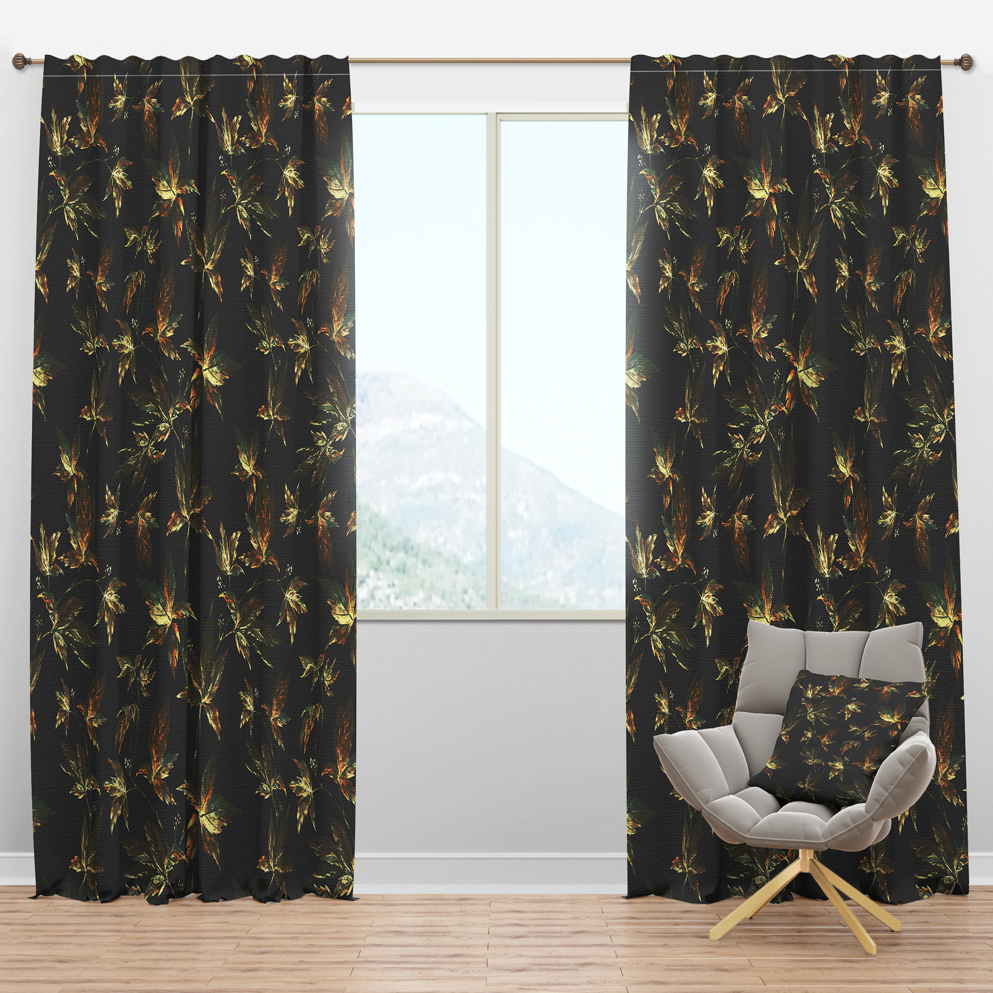 Design Art Brown and Green Autumn leaves - Traditional Curtain - Velvet ...