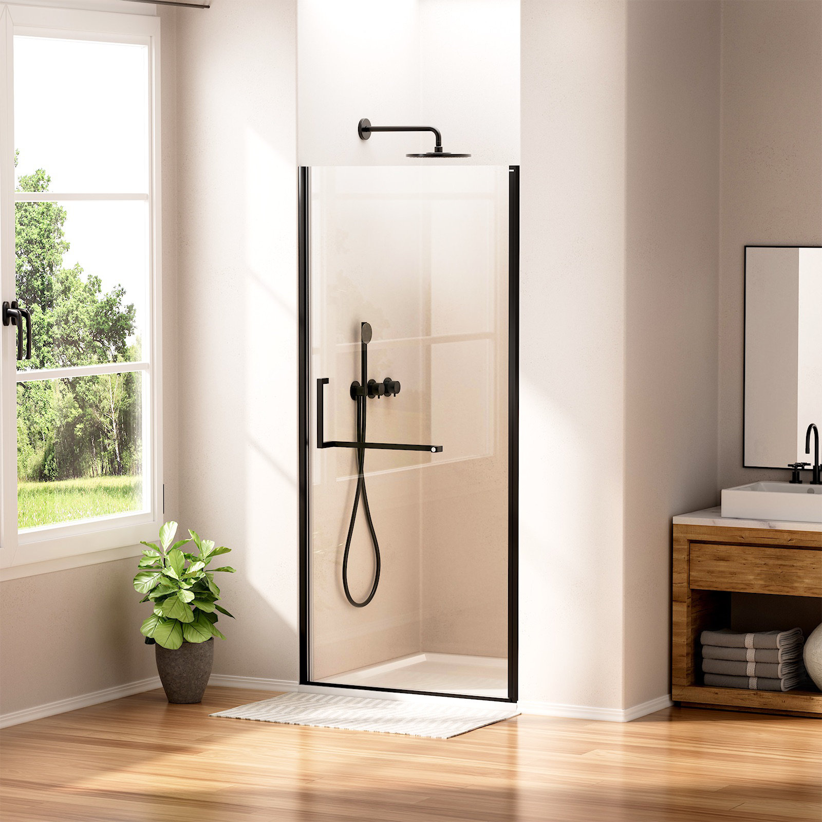 Mulin 34 In. W X 72 In. H Pivot Frameless Shower Door In Brushed Nickel ...