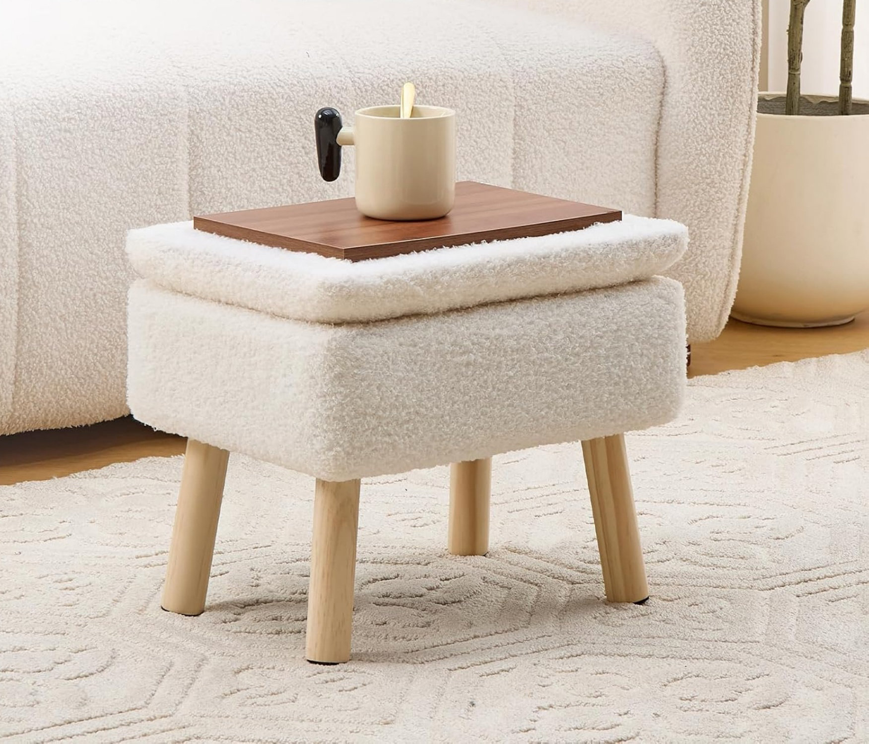 George Oliver Small Storage Ottoman Accent Stool with Wood Legs ...