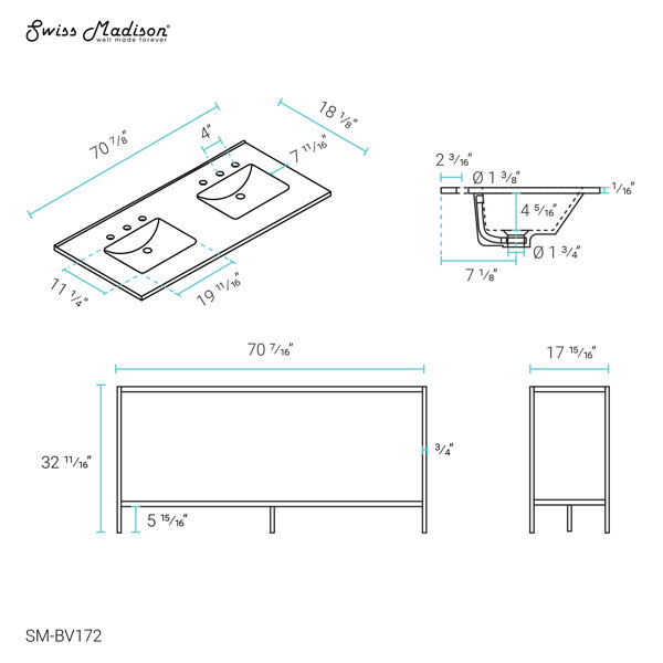 Swiss Madison Pierre 72 Double, Freestanding, Open Shelf, Matte Black ...