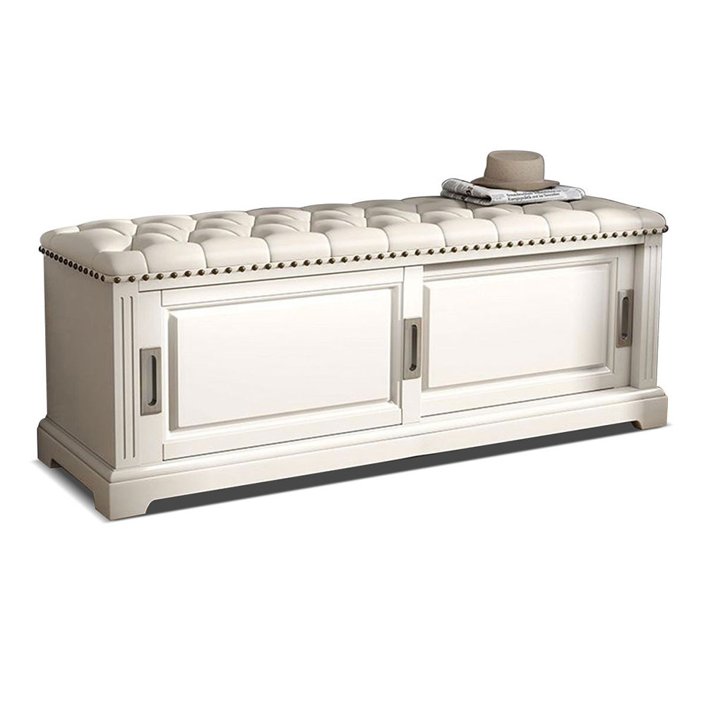 Rosalind Wheeler White Upholstered + Solid Wood Bench | Wayfair