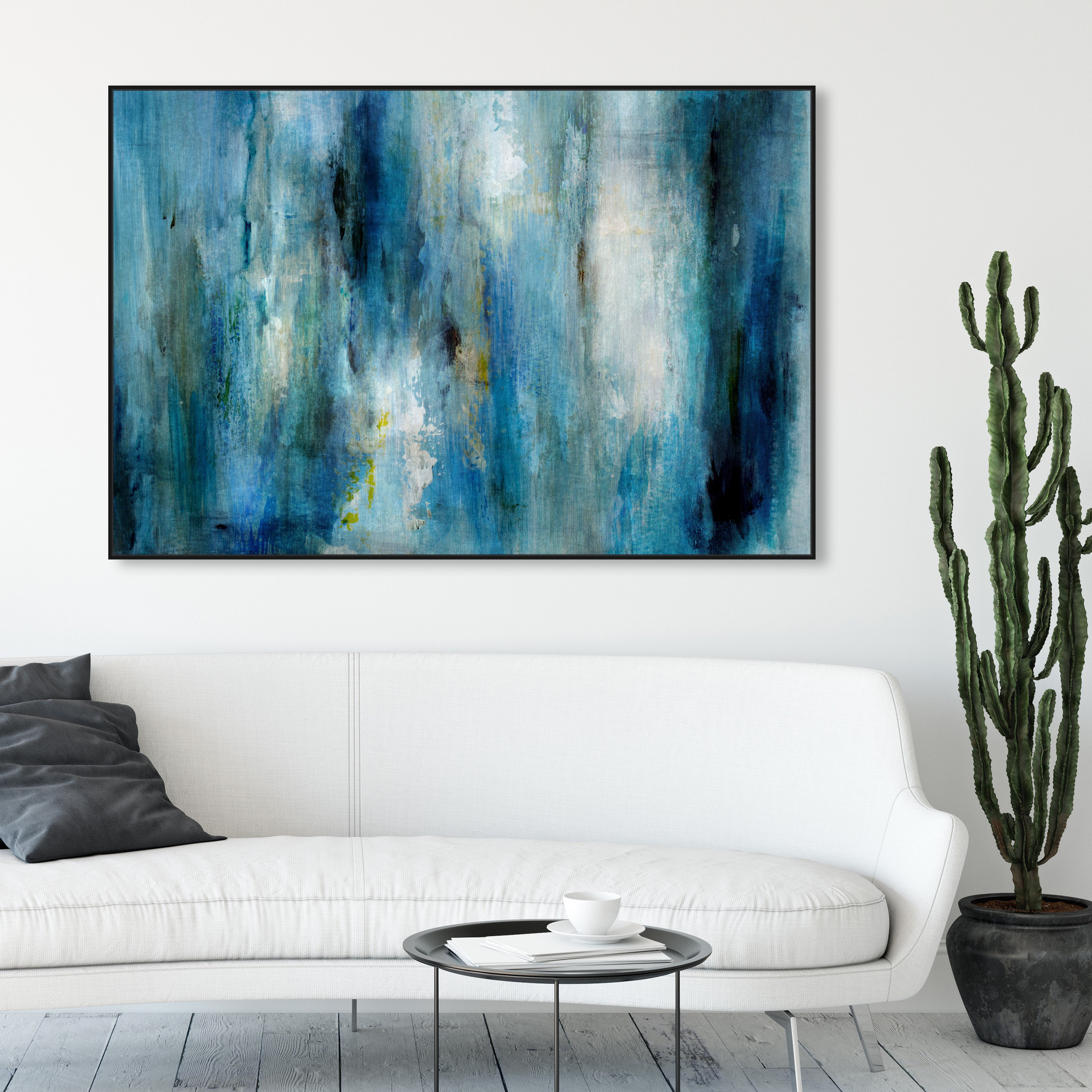 Oliver Gal Prints Abstract Plenty Blue/White Rain - Graphic Art on ...
