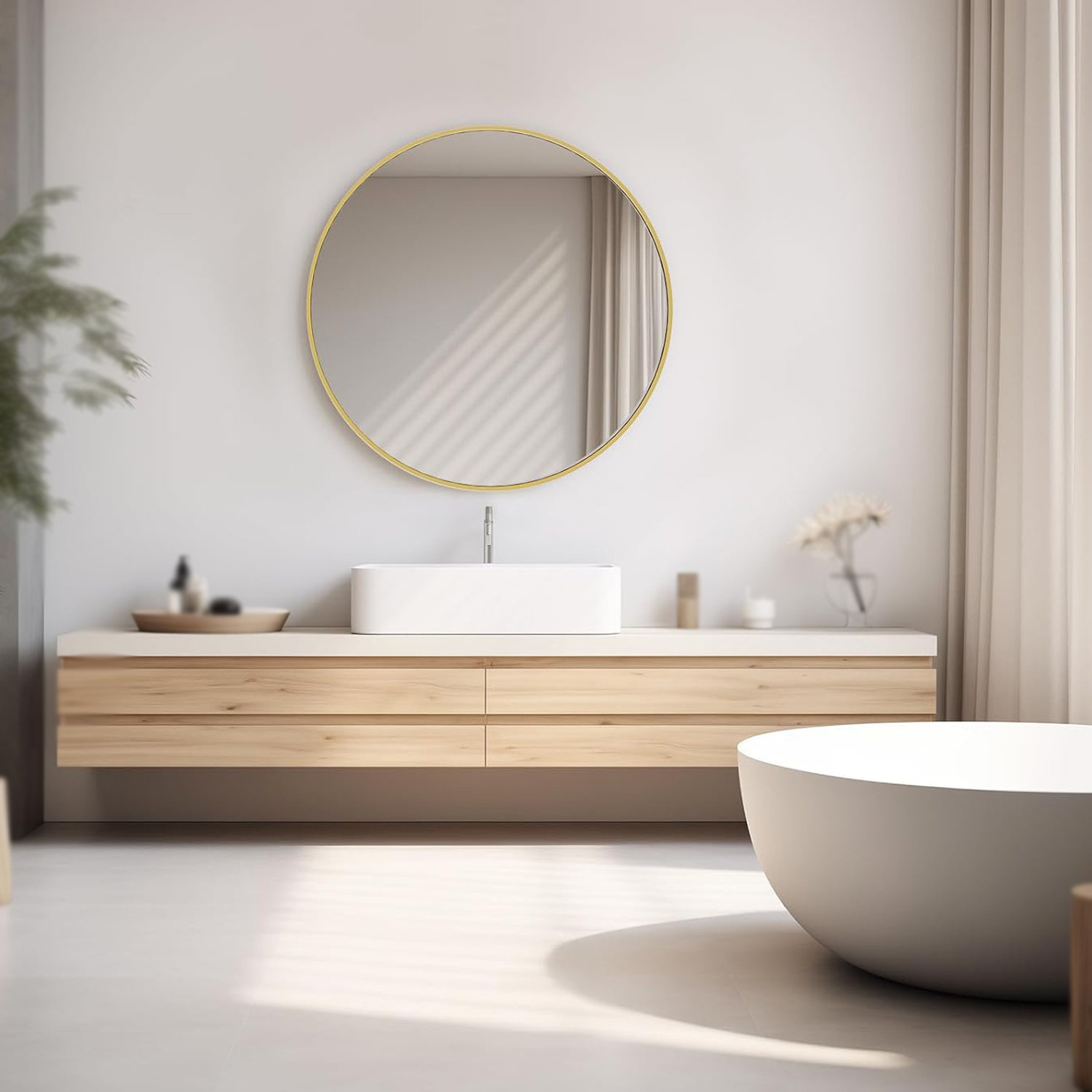 Ebern Designs 24 inch Circle Mirror for Wall, Bathroom Round Mirror for ...