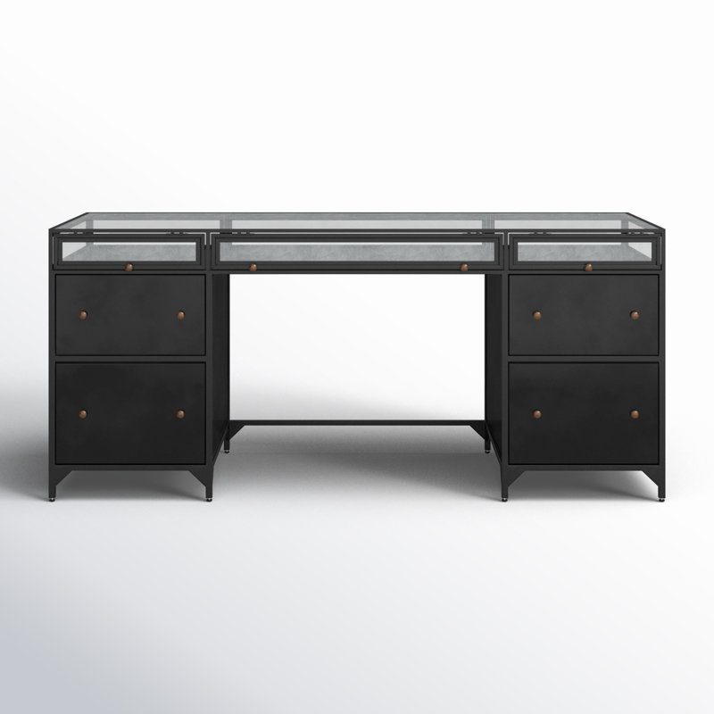 Four Hands Shadow Box Glass Executive Desk & Reviews | Perigold