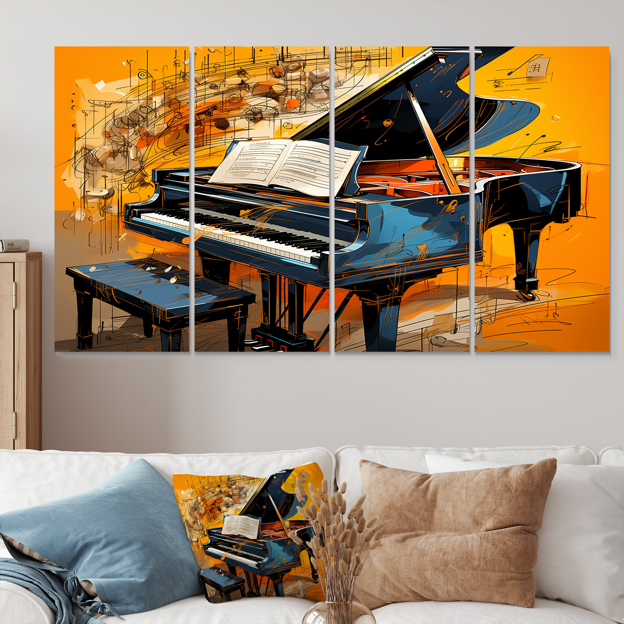 Winston Porter Black Piano Retro Collage Musical Score - Piano Wall Art ...