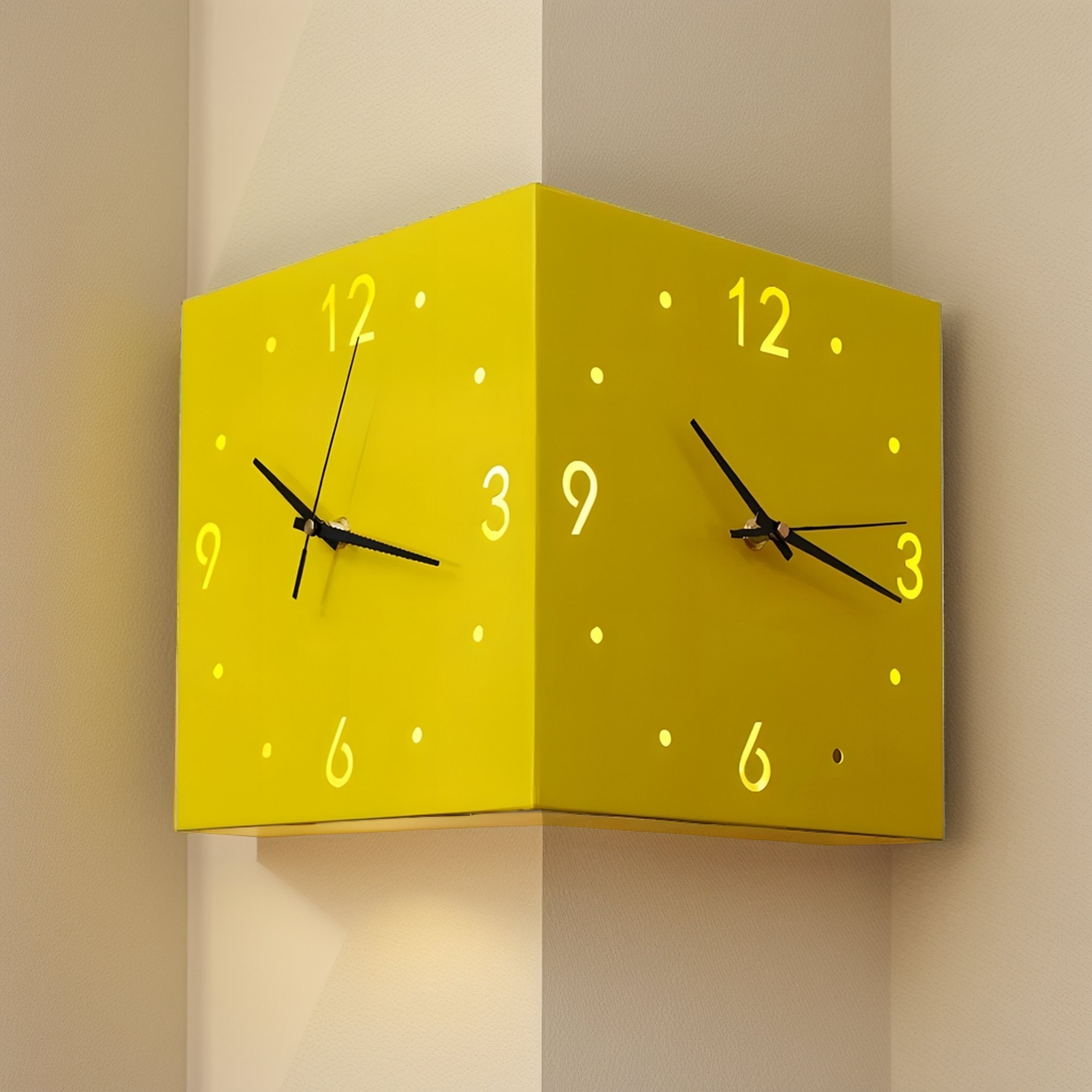 Ebern Designs Arvella Metal Backlit Wall Clock Corner Clock | Wayfair