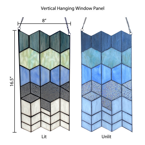 Winston Porter 16.5"H Grey & Blue Cubes Stained Glass Window Panel ...