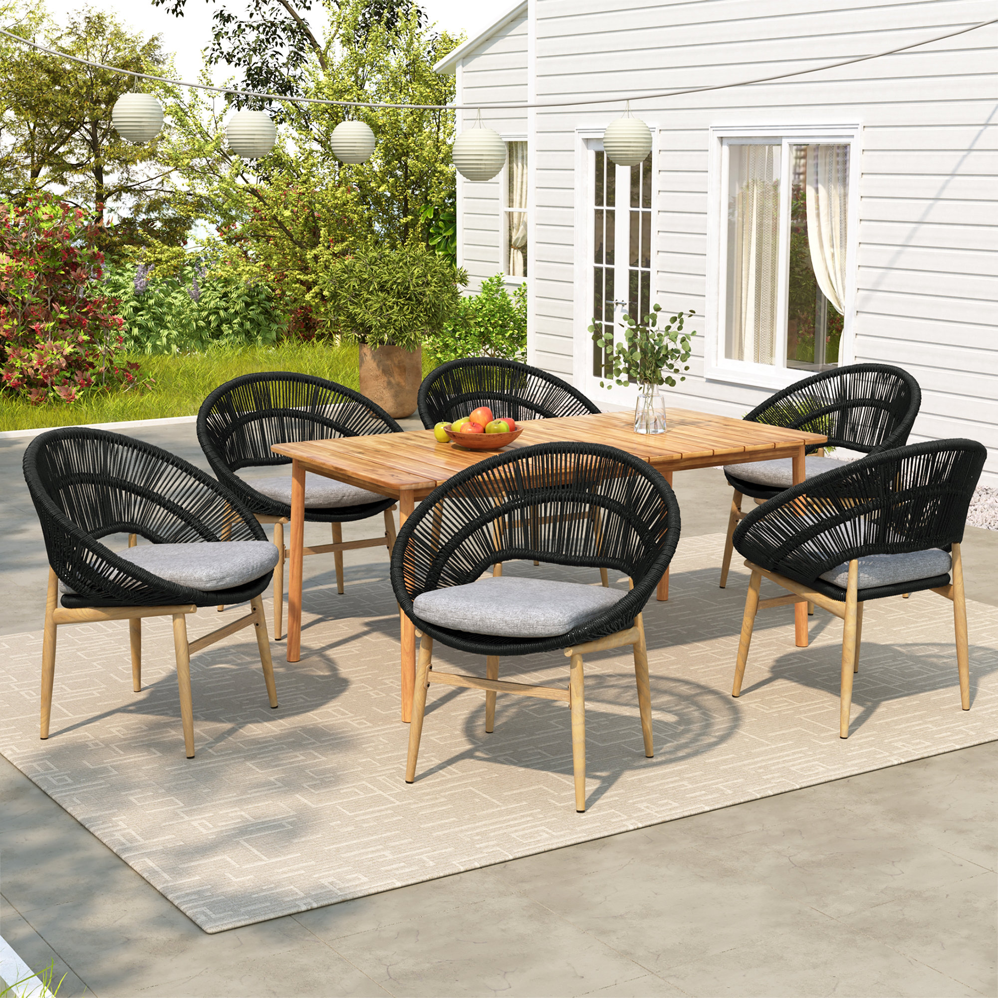 George Oliver Jinx Outdoor 7-Piece Acacia Wood Woven Rope Dining Set ...