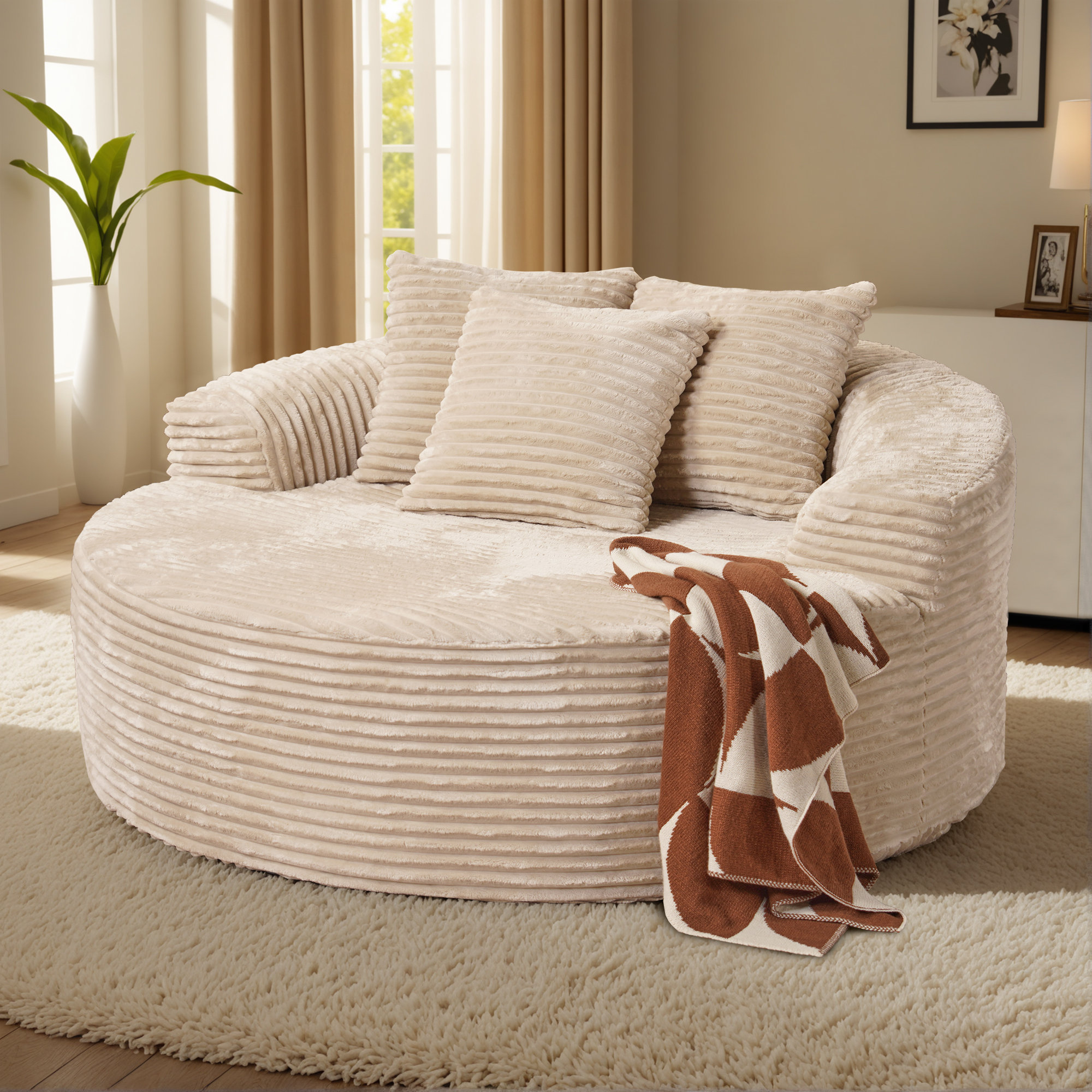 Mercer41 58.28" Wide Oversized Round Chaise Lounge Chair, Cloud Large ...
