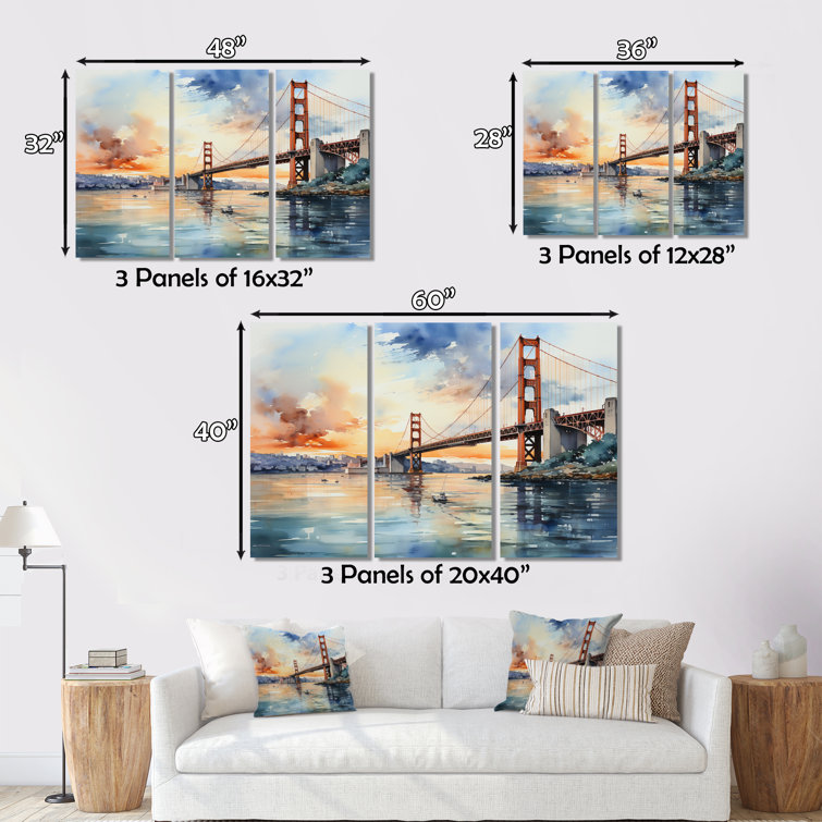 DesignArt Orange Bridge Golden Gateway IV - Architecture Metal Wall ...