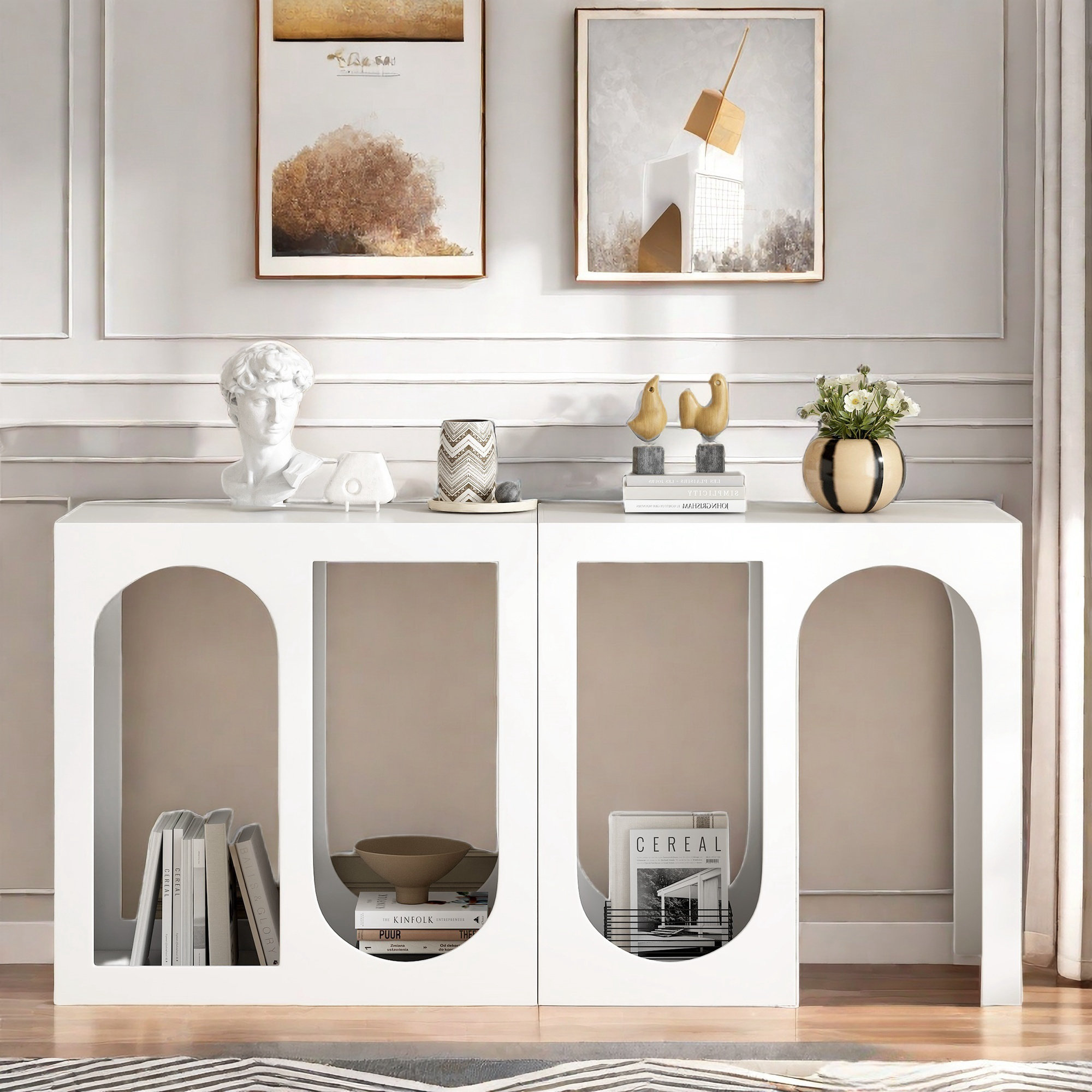 Ivy Bronx Modular Console Table With Rectangular Exterior And Curved ...