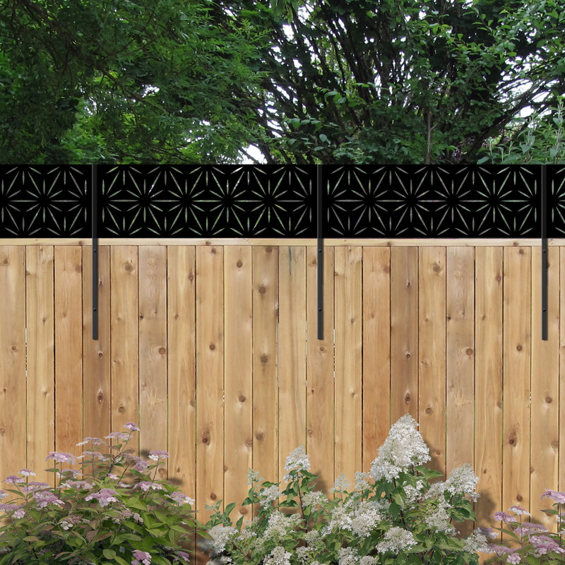 OUTDECO 16"x48" Stars Galvanized Steel Wall and Fence Extension Privacy ...