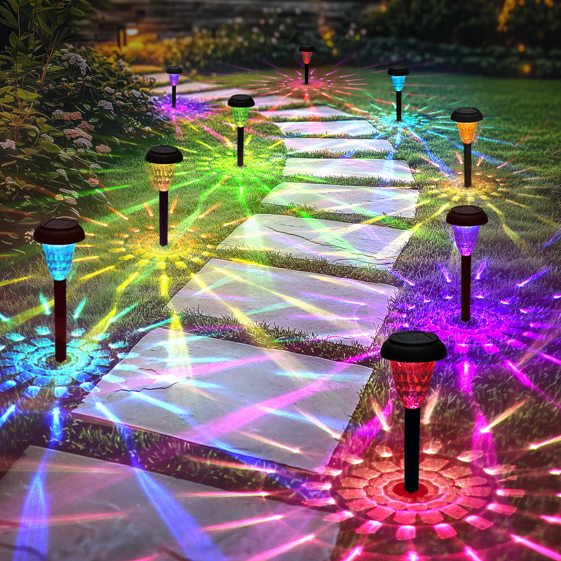 gigalumi 8 Pack Solar Pathway Lights, RGB Color Changing, IP65 ...