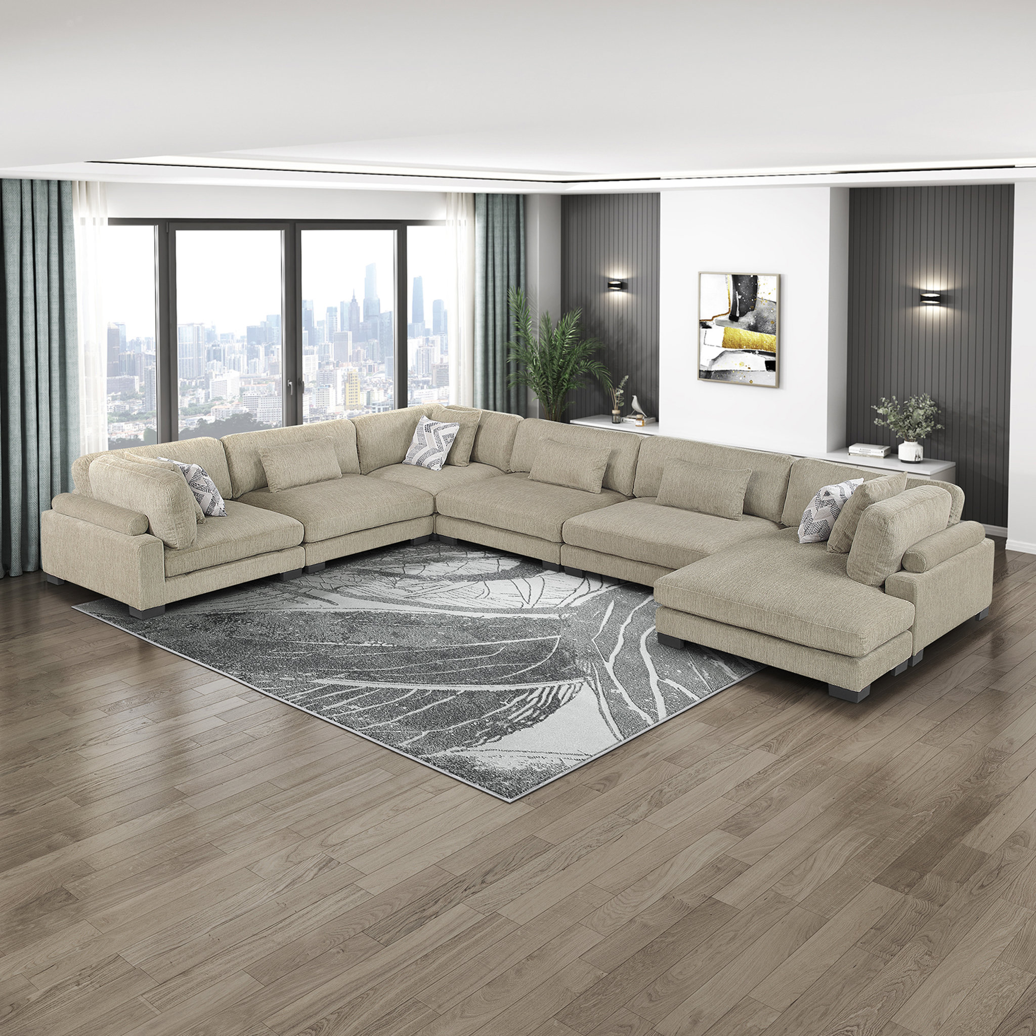 Latitude Run® Subair 135"W Modern Microfiber Modular Sectional Sofa ...