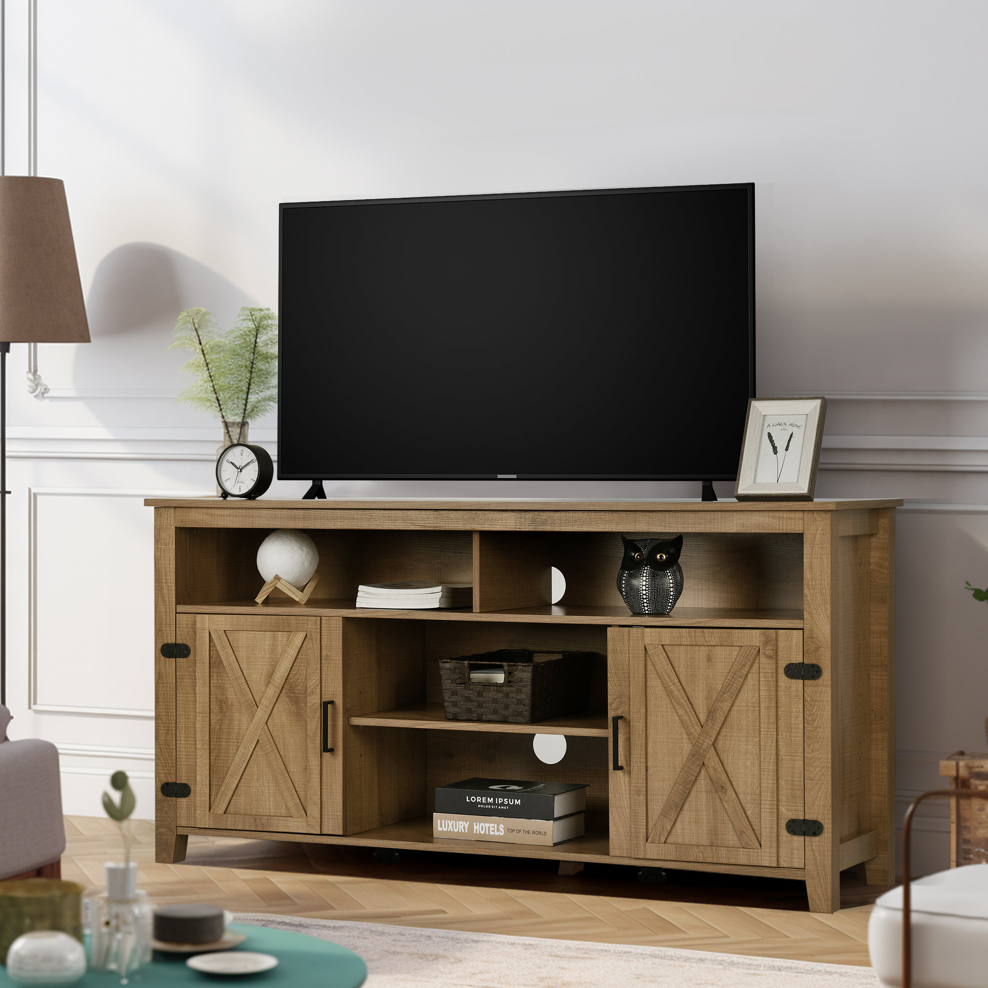 Sand & Stable™ Meganisi Farmhouse TV Stand with 2 Cabinets for TVs up ...
