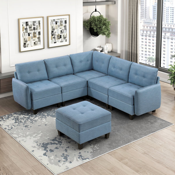 Latitude Run® Living Room Furniture One-Arm Chair Blue Tufted Solid ...